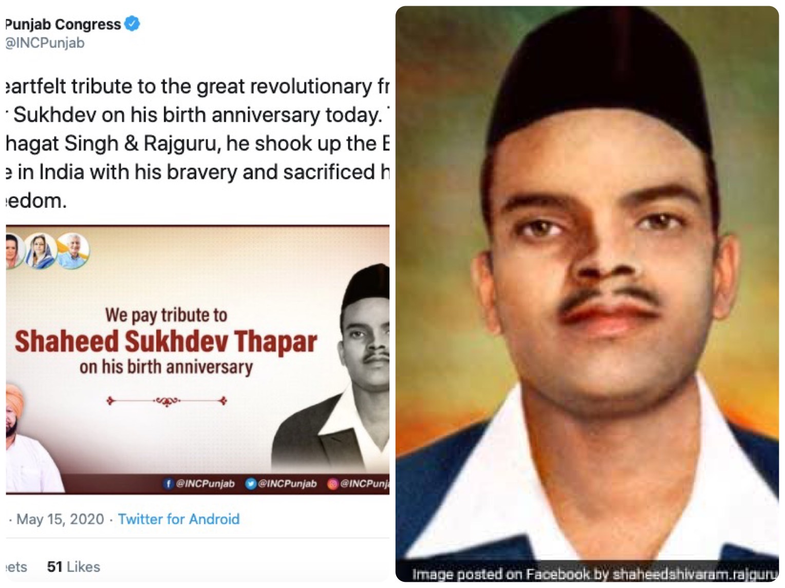 Congress shares a picture of Rajguru to commemorate the birth ...