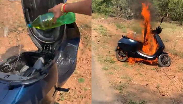 Watch: Tamil Nadu man sets his e-bike on fire after it stopped midway