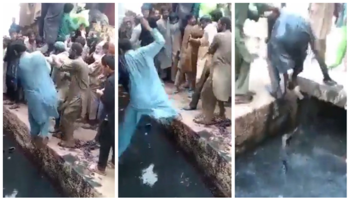 Pakistan man pushes another into sewage during flour distribution