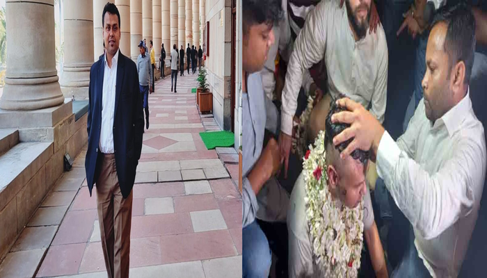 Congress leader Koustav Bagchi shaves his head as he vows to defeat Mamata Banerjee