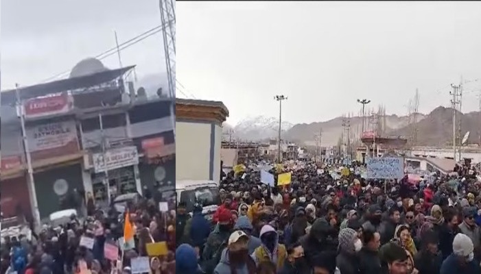 Massive protest erupts in Leh demanding statehood for Ladakh