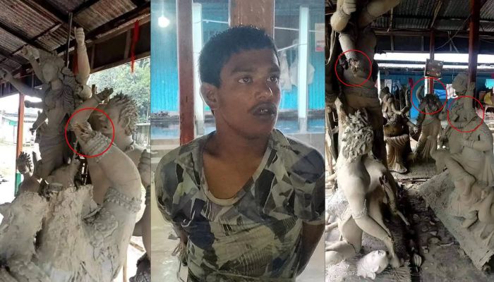 Mymensingh: Yasin Mia caught red-handed vandalising idols of Goddess Durga, arrested