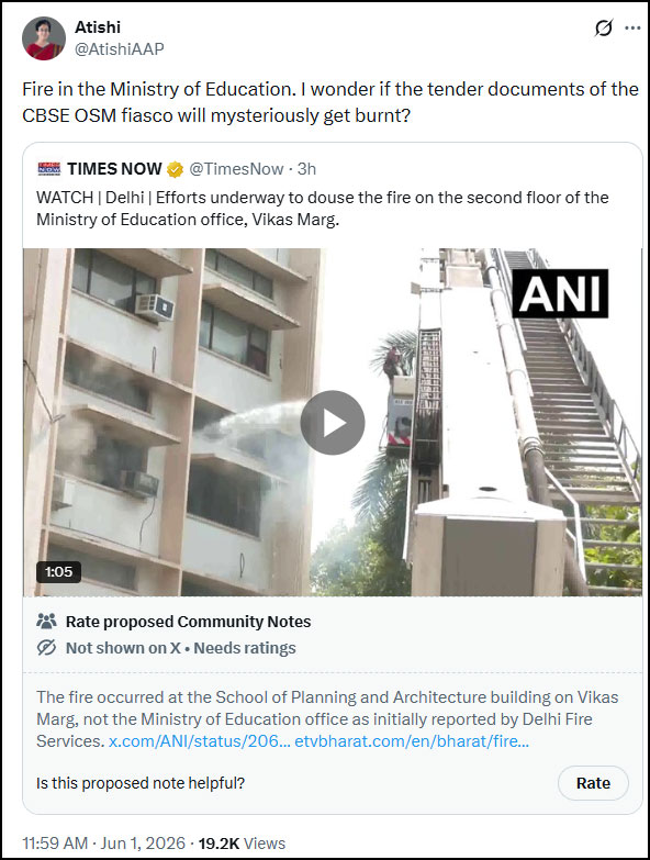 Congress, AAP leaders link wrongly reported Education Ministry fire to ...